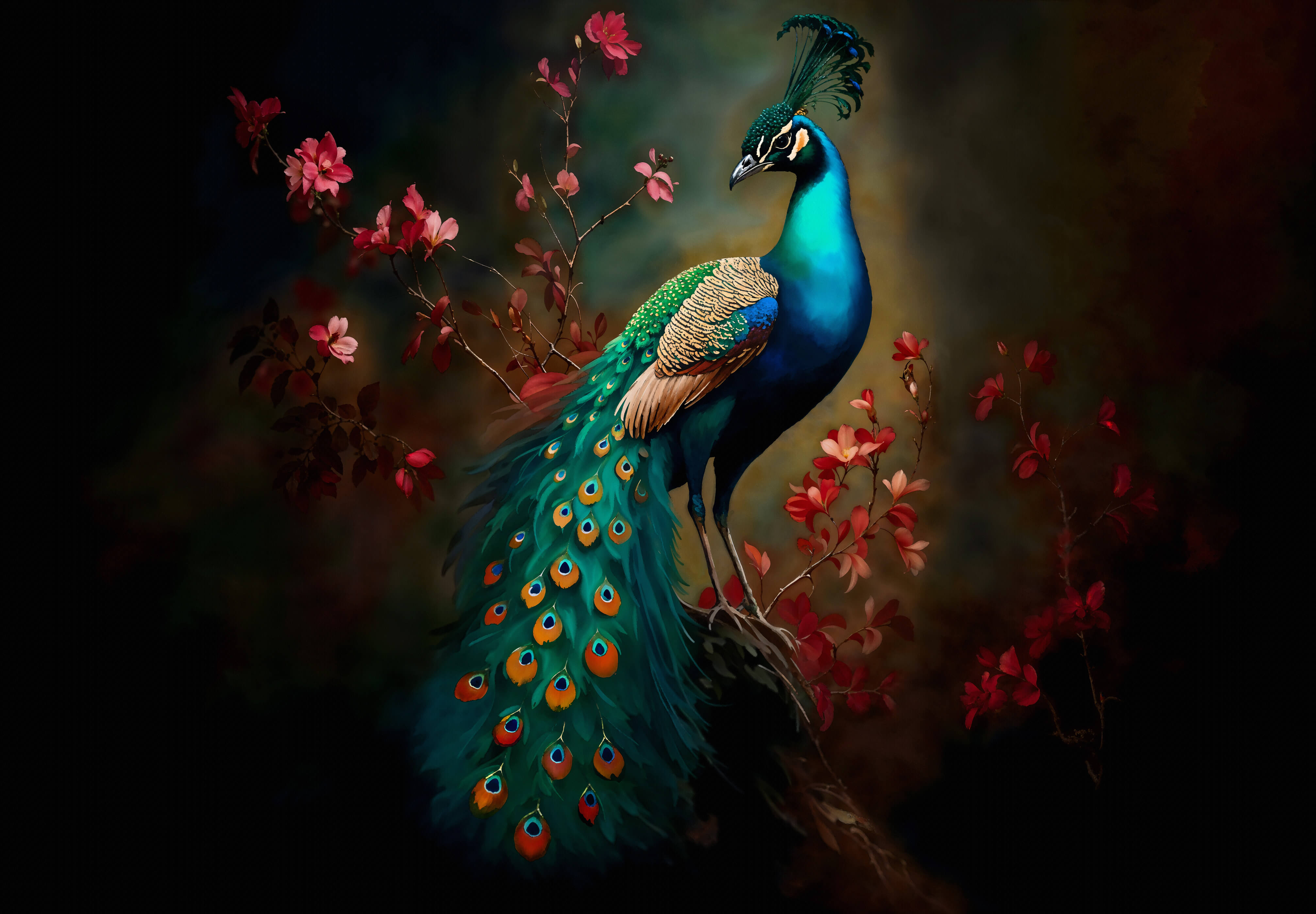 Blue Peacock Wallpaper Mural – Bobbi Beck