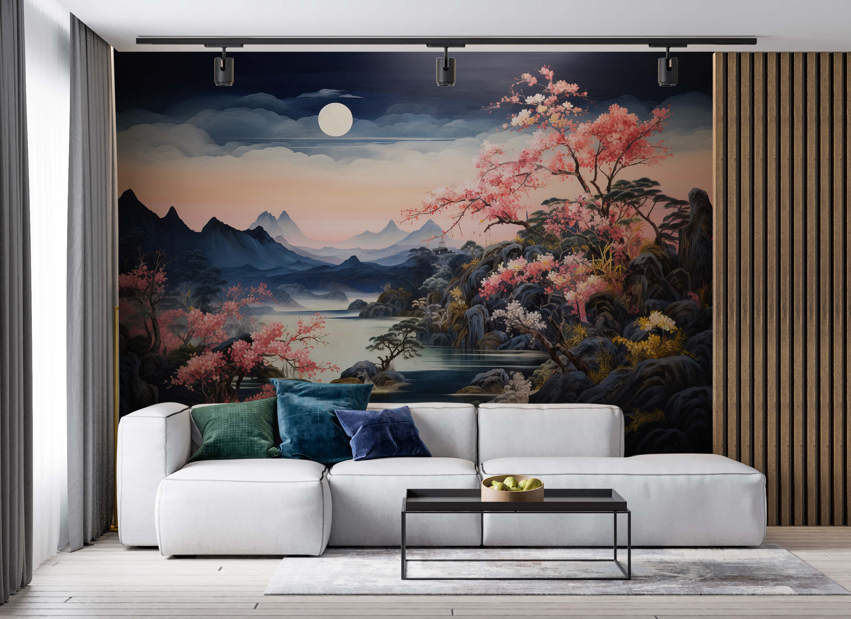 Moonlight Night Cherry Blossom Wallpaper Mural – Bobbi Beck
