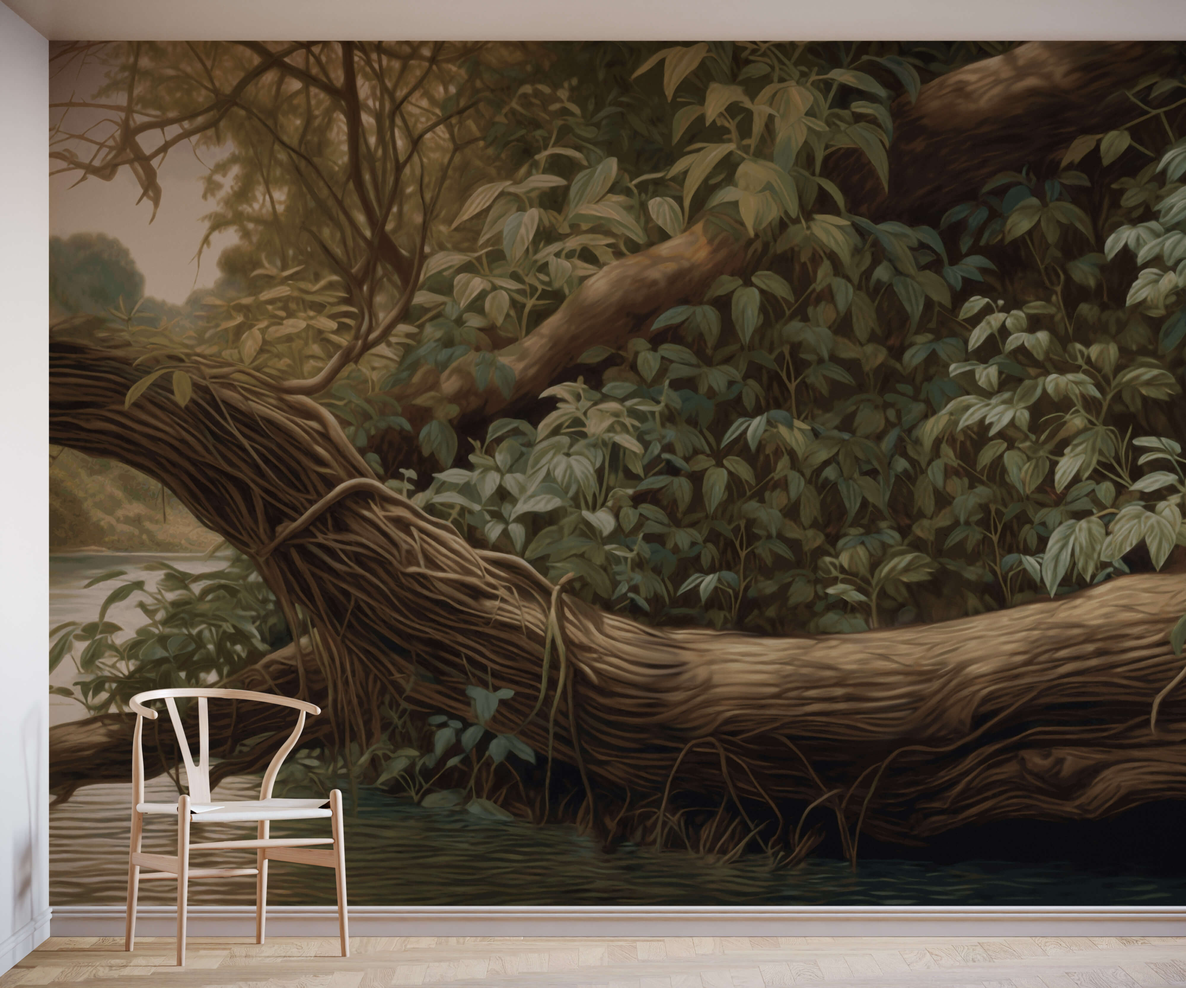 Rainforest Tree Wallpaper Mural | Vintage River Scene – Bobbi Beck