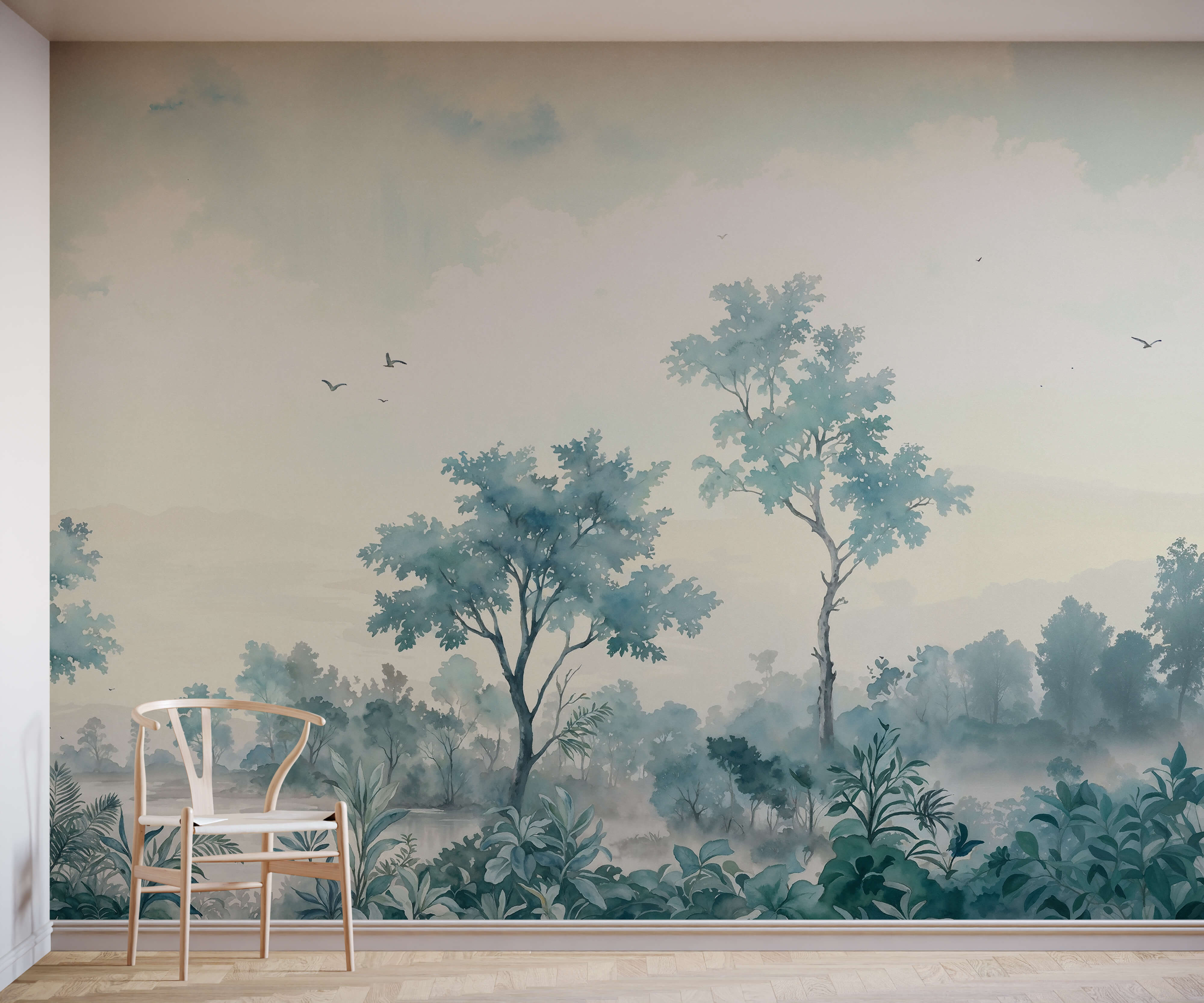 Teal Forest Wallpaper Mural – Bobbi Beck